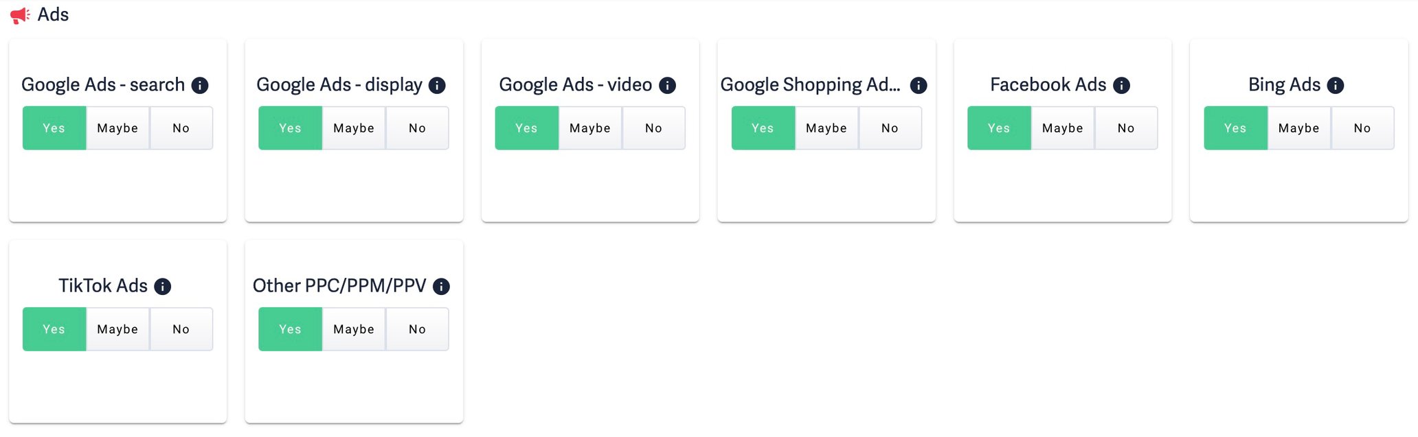 Advertisers - Traffic Source Types Preferences