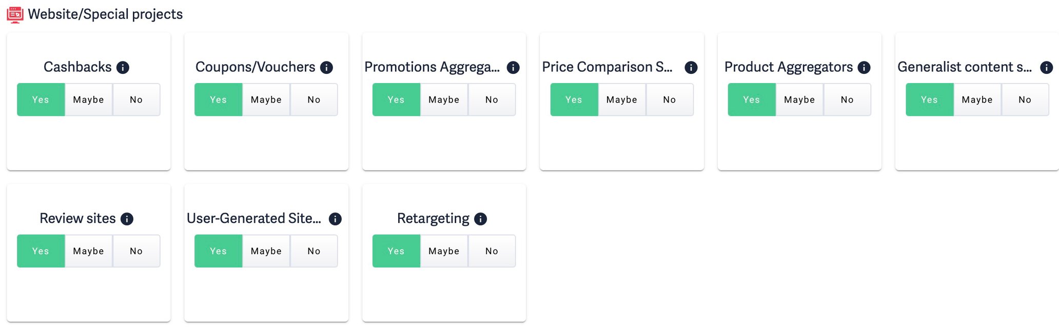 Advertisers - Traffic Source Types Preferences